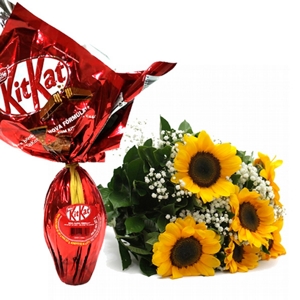 Buquê Com 06 Girassóis Com Ovo de Páscoa KitKat