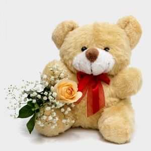 Rosa Champagne com Urso de Pelúcia - 1 Unidade